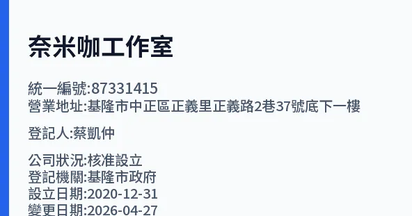 奈米咖工作室的照片-統編 87331415(基隆市) 公司登記資料與營業項目詳細圖表