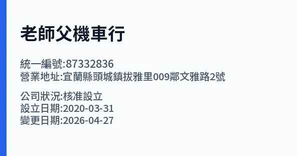 老師父機車行的照片-統編 87332836(宜蘭縣) 公司登記資料與營業項目詳細圖表