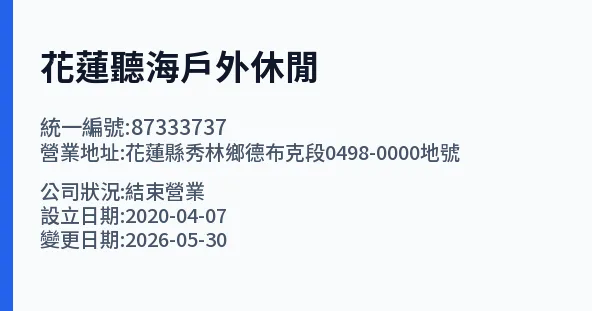 花蓮聽海戶外休閒的照片-統編 87333737(花蓮縣) 公司登記資料與營業項目詳細圖表