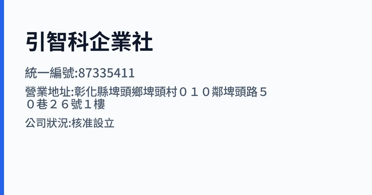 引智科企業社 - 統編 87335411(彰化縣) 公司登記資料與營業項目詳細圖表