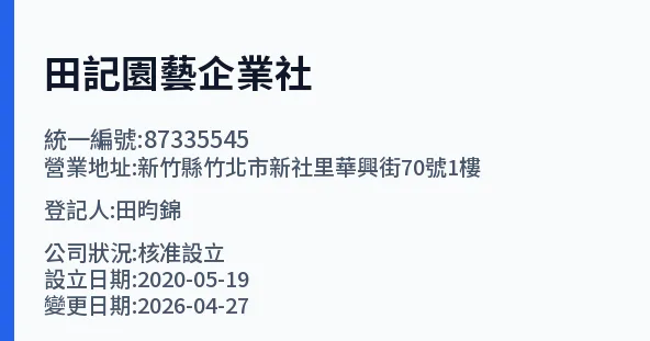 田記園藝企業社的照片-統編 87335545(新竹縣) 公司登記資料與營業項目詳細圖表
