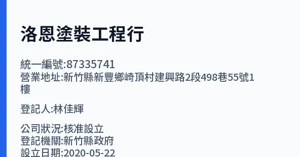 洛恩塗裝工程行的照片-統編 87335741(新竹縣) 公司登記資料與營業項目詳細圖表