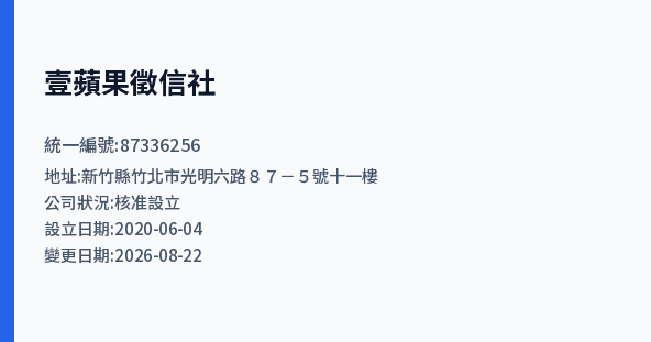 壹蘋果徵信社的照片-統編 87336256 公司登記資料與營業項目詳細圖表