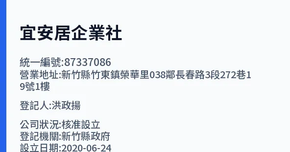 宜安居企業社的照片-統編 87337086(新竹縣) 公司登記資料與營業項目詳細圖表