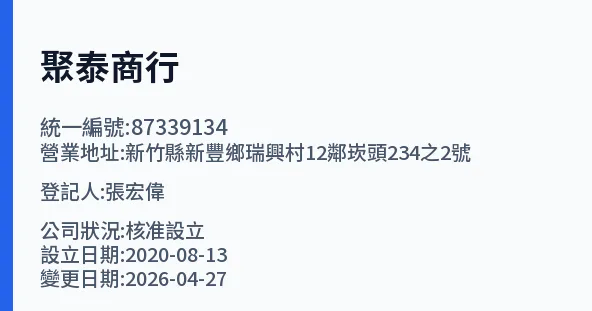 聚泰商行的照片-統編 87339134(新竹縣) 公司登記資料與營業項目詳細圖表