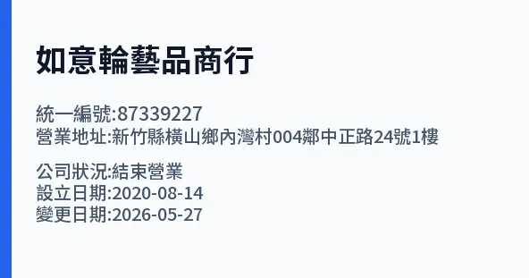 如意輪藝品商行的照片-統編 87339227(新竹縣) 公司登記資料與營業項目詳細圖表