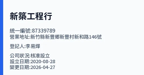 新築工程行的照片-統編 87339789(新竹縣) 公司登記資料與營業項目詳細圖表