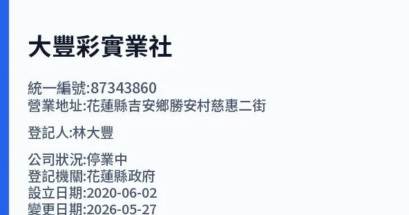 大豐彩實業社的照片-統編 87343860(花蓮縣) 公司登記資料與營業項目詳細圖表
