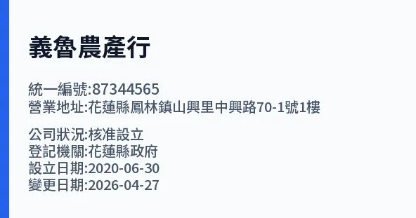 義魯農產行的照片-統編 87344565(花蓮縣) 公司登記資料與營業項目詳細圖表