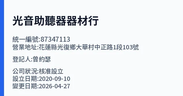光音助聽器器材行的照片-統編 87347113(花蓮縣) 公司登記資料與營業項目詳細圖表