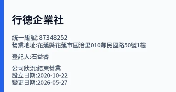 行德企業社的照片-統編 87348252(花蓮縣) 公司登記資料與營業項目詳細圖表