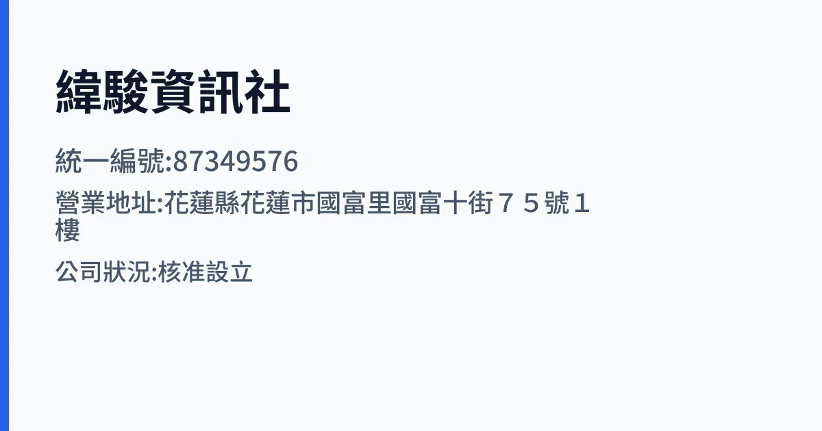 緯駿資訊社 - 統編 87349576（花蓮縣） 公司登記資料與營業項目詳細圖表