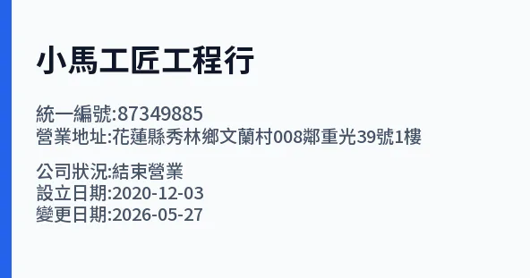 小馬工匠工程行的照片-統編 87349885(花蓮縣) 公司登記資料與營業項目詳細圖表