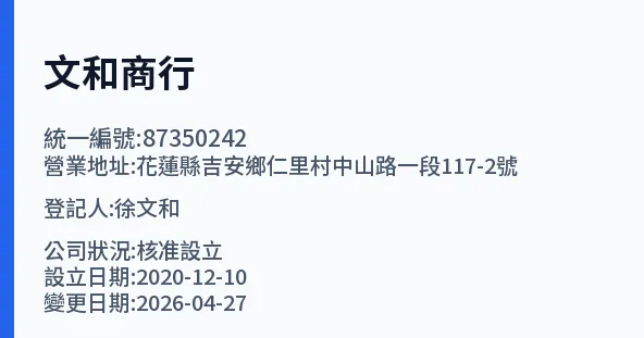 文和商行的照片-統編 87350242(花蓮縣) 公司登記資料與營業項目詳細圖表