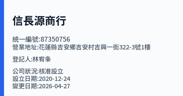 信長源商行的照片-統編 87350756(花蓮縣) 公司登記資料與營業項目詳細圖表