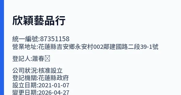 欣穎藝品行的照片-統編 87351158(花蓮縣) 公司登記資料與營業項目詳細圖表