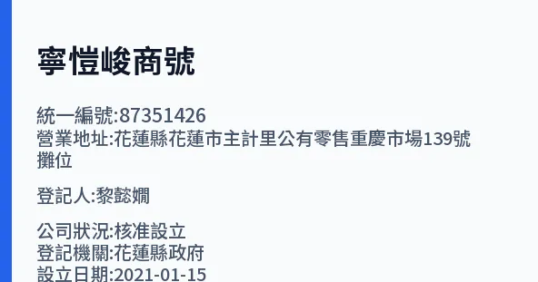 寧愷峻商號的照片-統編 87351426(花蓮縣) 公司登記資料與營業項目詳細圖表