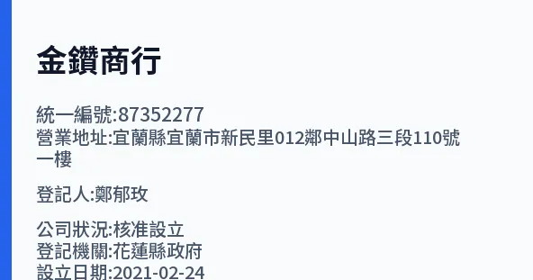 金鑽商行的照片-統編 87352277(宜蘭縣) 公司登記資料與營業項目詳細圖表