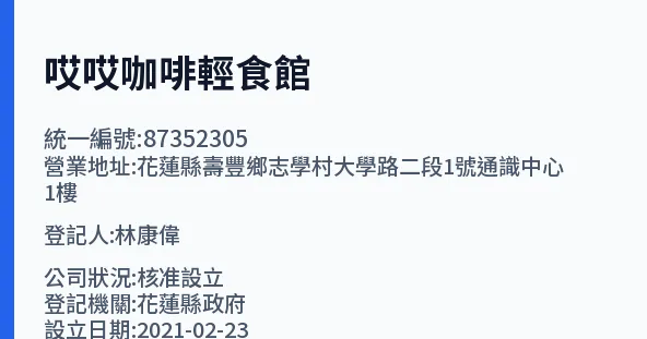 哎哎咖啡輕食館的照片-統編 87352305(花蓮縣) 公司登記資料與營業項目詳細圖表