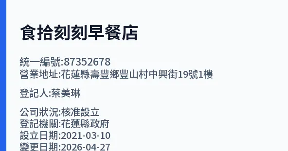 食拾刻刻早餐店的照片-統編 87352678(花蓮縣) 公司登記資料與營業項目詳細圖表