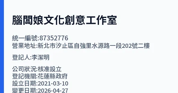 腦闆娘文化創意工作室的照片-統編 87352776(新北市) 公司登記資料與營業項目詳細圖表