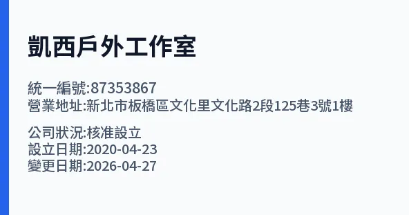 凱西戶外工作室的照片-統編 87353867(新北市) 公司登記資料與營業項目詳細圖表