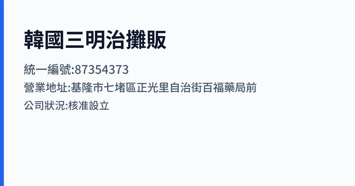 韓國三明治攤販 - 統編 87354373(基隆市) 公司登記資料與營業項目詳細圖表
