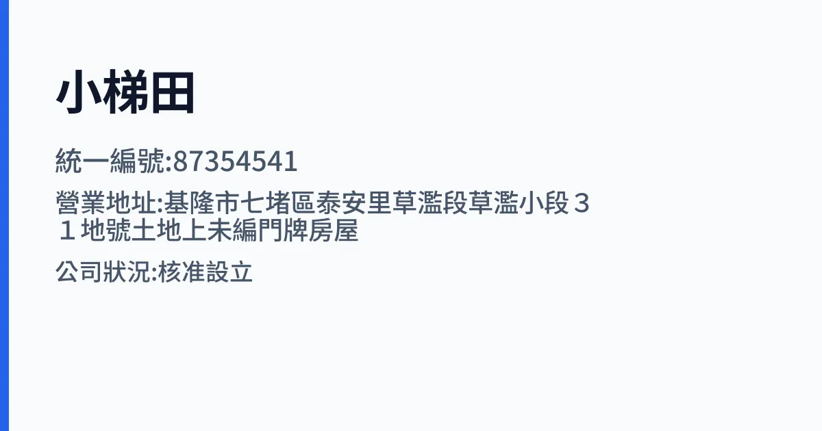 小梯田 - 統編 87354541（基隆市） 公司登記資料與營業項目詳細圖表