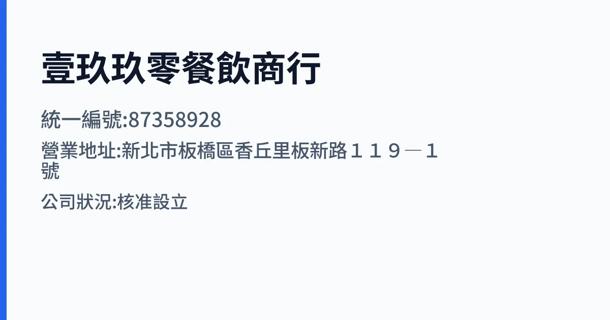 壹玖玖零餐飲商行 - 統編 87358928（新北市） 公司登記資料與營業項目詳細圖表