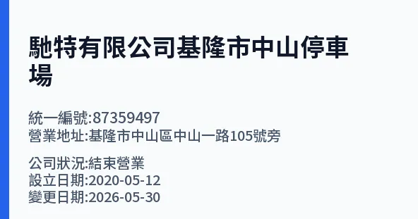 馳特有限公司基隆市中山停車場的照片-統編 87359497(基隆市) 公司登記資料與營業項目詳細圖表