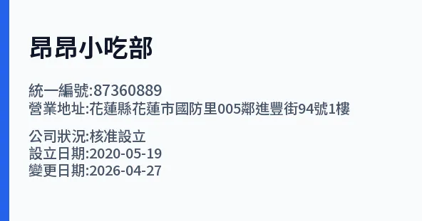 昂昂小吃部的照片-統編 87360889(花蓮縣) 公司登記資料與營業項目詳細圖表