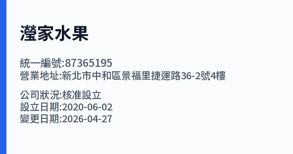 瀅家水果的照片-統編 87365195(新北市) 公司登記資料與營業項目詳細圖表