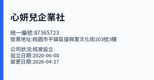 心妍兒企業社的照片-統編 87365723(桃園市) 公司登記資料與營業項目詳細圖表