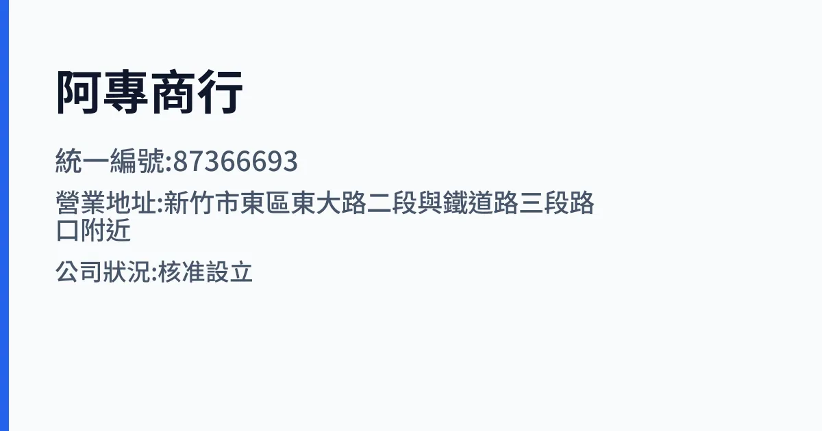 阿專商行 - 統編 87366693(新竹市) 公司登記資料與營業項目詳細圖表