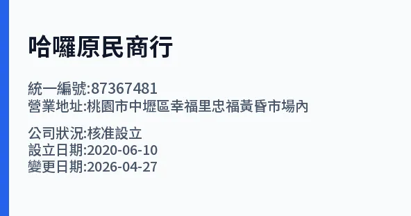 哈囉原民商行的照片-統編 87367481(桃園市) 公司登記資料與營業項目詳細圖表