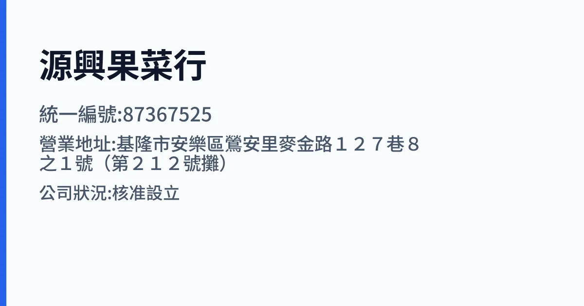 源興果菜行 - 統編 87367525(基隆市) 公司登記資料與營業項目詳細圖表