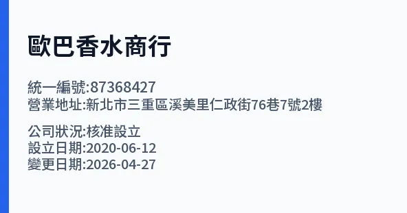 歐巴香水商行的照片-統編 87368427(新北市) 公司登記資料與營業項目詳細圖表