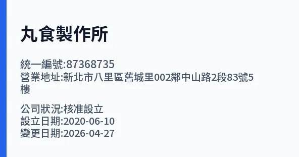 丸食製作所的照片-統編 87368735(新北市) 公司登記資料與營業項目詳細圖表