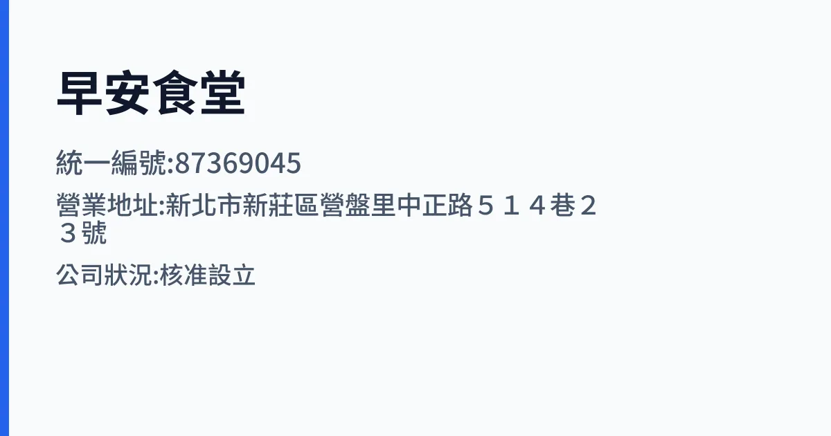 早安食堂 - 統編 87369045(新北市) 公司登記資料與營業項目詳細圖表