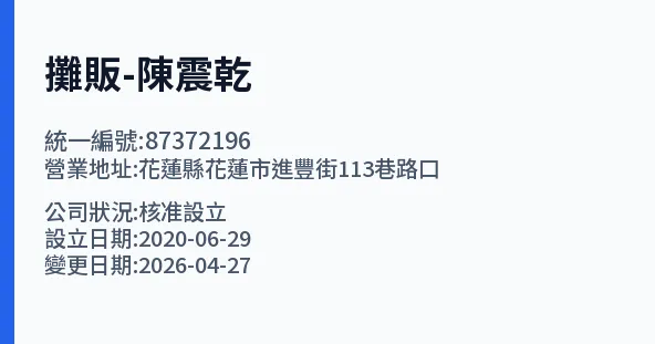 攤販-陳震乾的照片-統編 87372196(花蓮縣) 公司登記資料與營業項目詳細圖表