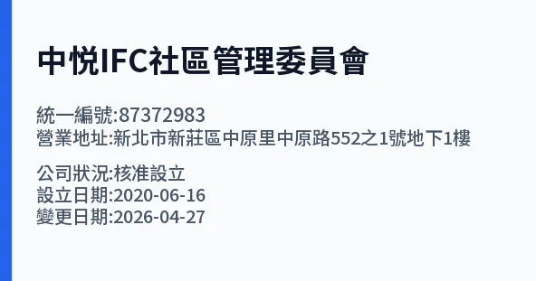 中悦IFC社區管理委員會的照片-統編 87372983(新北市) 公司登記資料與營業項目詳細圖表