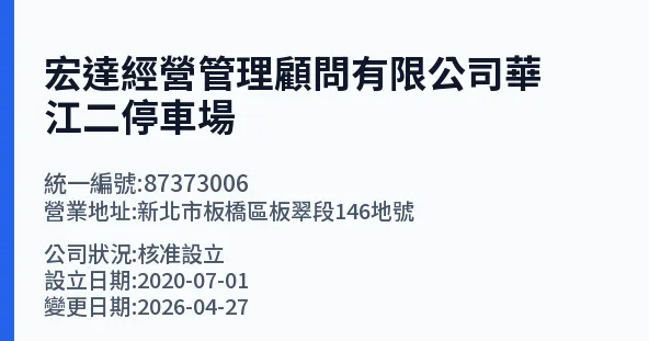 宏達經營管理顧問有限公司華江二停車場的照片-統編 87373006(新北市) 公司登記資料與營業項目詳細圖表