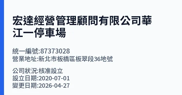 宏達經營管理顧問有限公司華江一停車場的照片-統編 87373028(新北市) 公司登記資料與營業項目詳細圖表