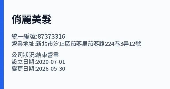 俏麗美髮的照片-統編 87373316(新北市) 公司登記資料與營業項目詳細圖表