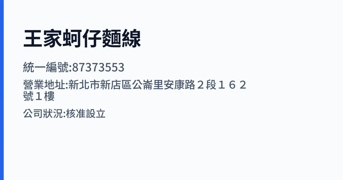 王家蚵仔麵線 - 統編 87373553(新北市) 公司登記資料與營業項目詳細圖表