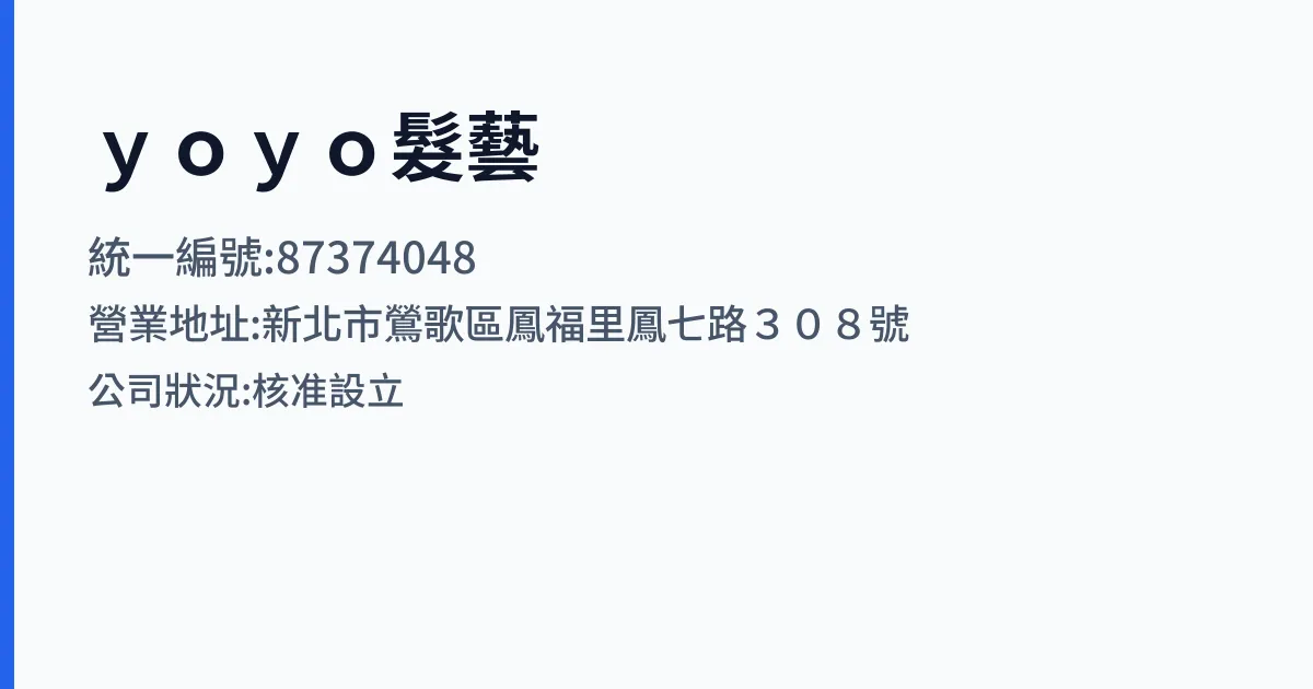 ｙｏｙｏ髮藝 - 統編 87374048(新北市) 公司登記資料與營業項目詳細圖表