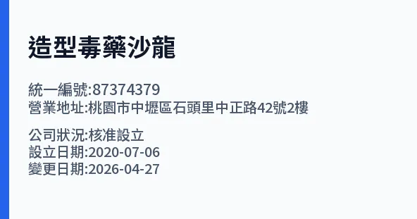 造型毒藥沙龍的照片-統編 87374379(桃園市) 公司登記資料與營業項目詳細圖表