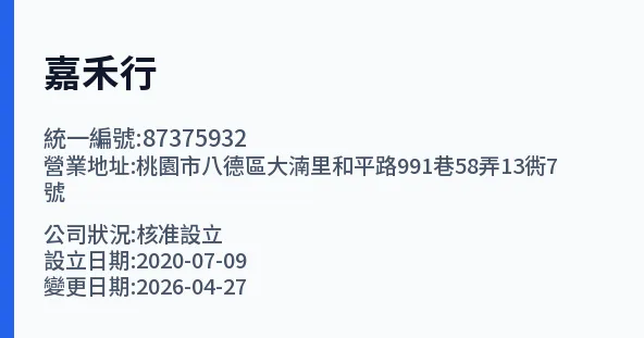 嘉禾行的照片-統編 87375932(桃園市) 公司登記資料與營業項目詳細圖表
