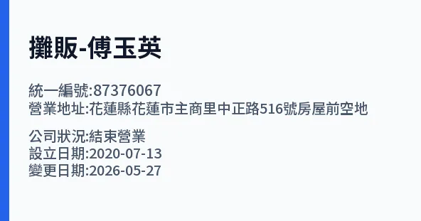 攤販-傅玉英的照片-統編 87376067(花蓮縣) 公司登記資料與營業項目詳細圖表
