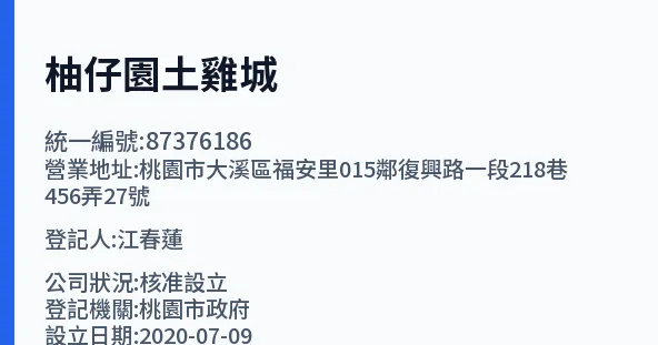 柚仔園土雞城的照片-統編 87376186(桃園市) 公司登記資料與營業項目詳細圖表